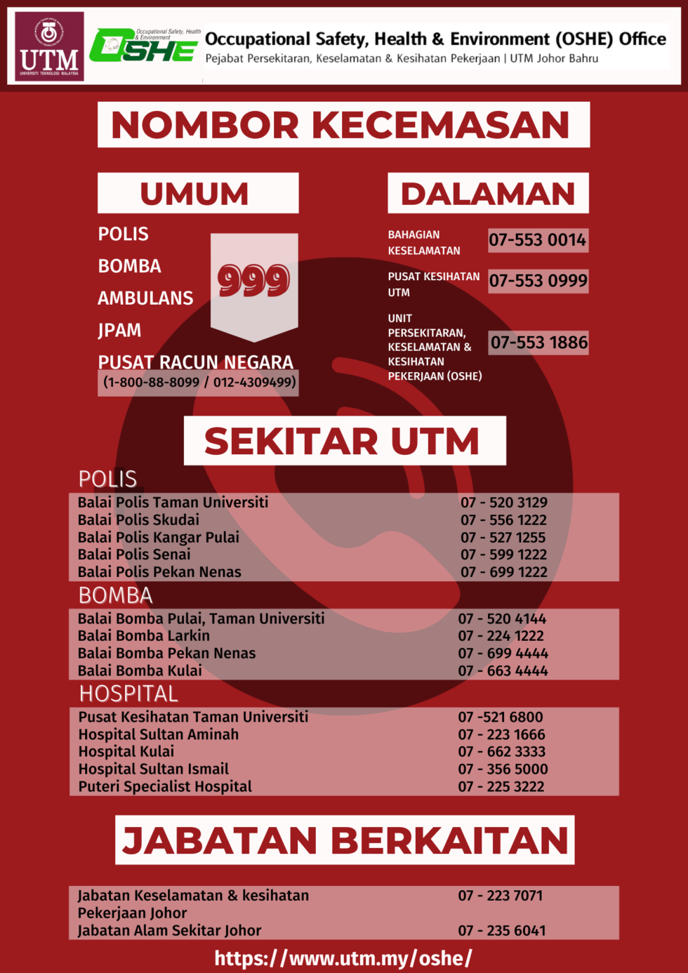 Emergency Number | OSHE UTM
