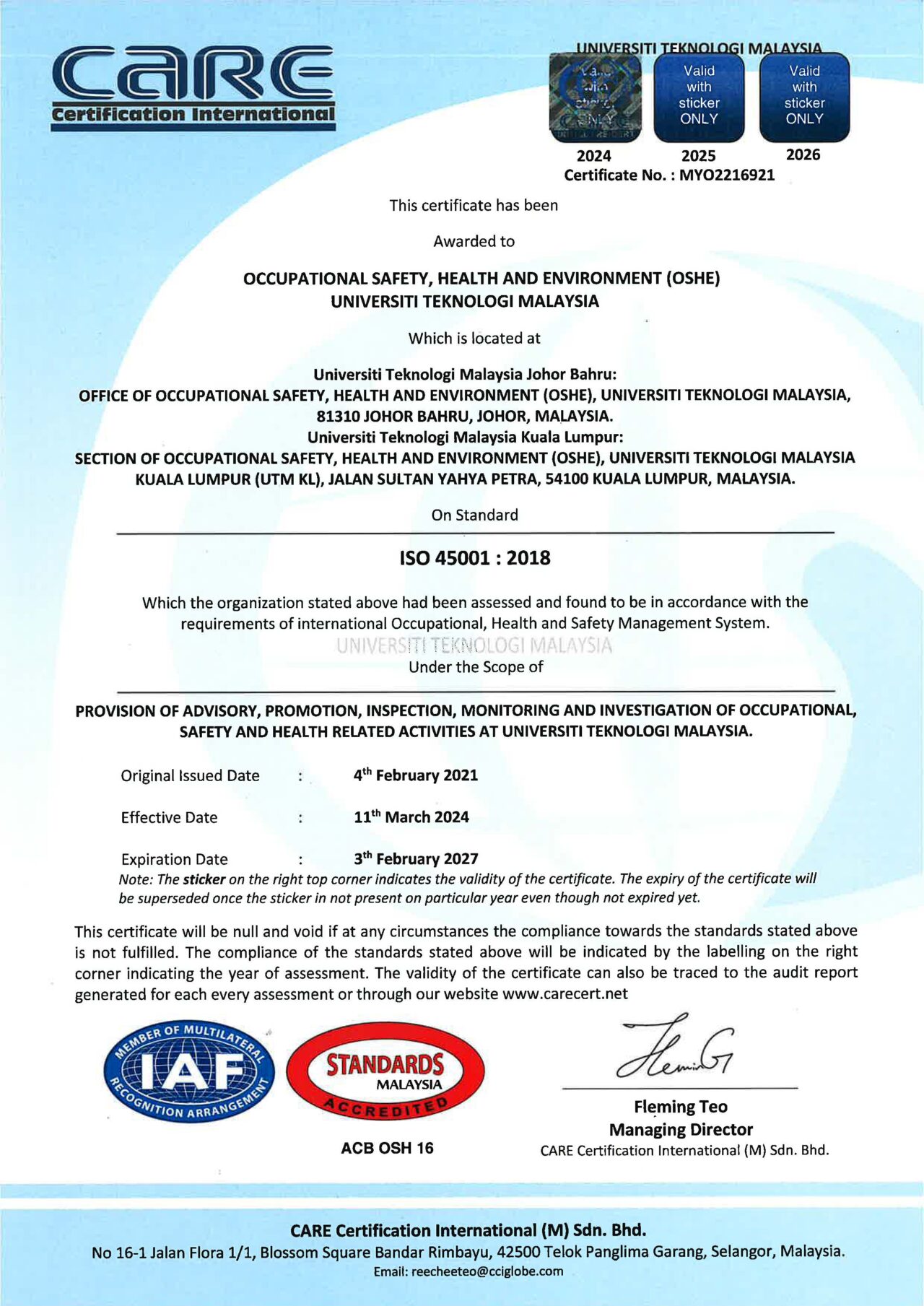 OSHE UTM | Safety Starts With You