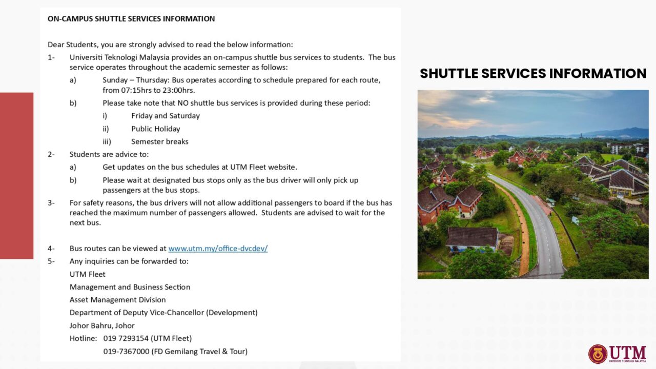 SHUTTLE TIME TABLE | UTM Fleet