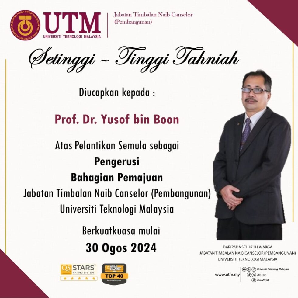 Setinggi-tinggi Tahniah Prof Dr Yusof bin Boon | Department of Deputy ...