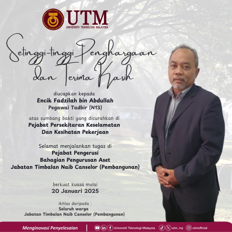 Setinggi Tahniah dan Terima Kasih Encik Fadzilah bin Abdullah | Department of Deputy Vice ...